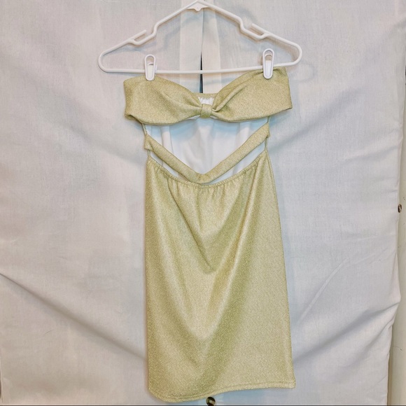 Dresses | Gold Glitter Strapless Party Dress With Padding | Poshmark
